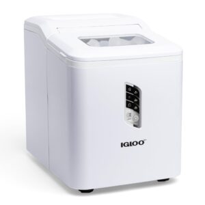 igloo iceb26wh automatic portable electric countertop ice maker machine, 26 pounds in 24 hours, 9 cubes ready in 7 minutes, with scoop and basket, perfect for water bottles, mixed drinks, parties, wht