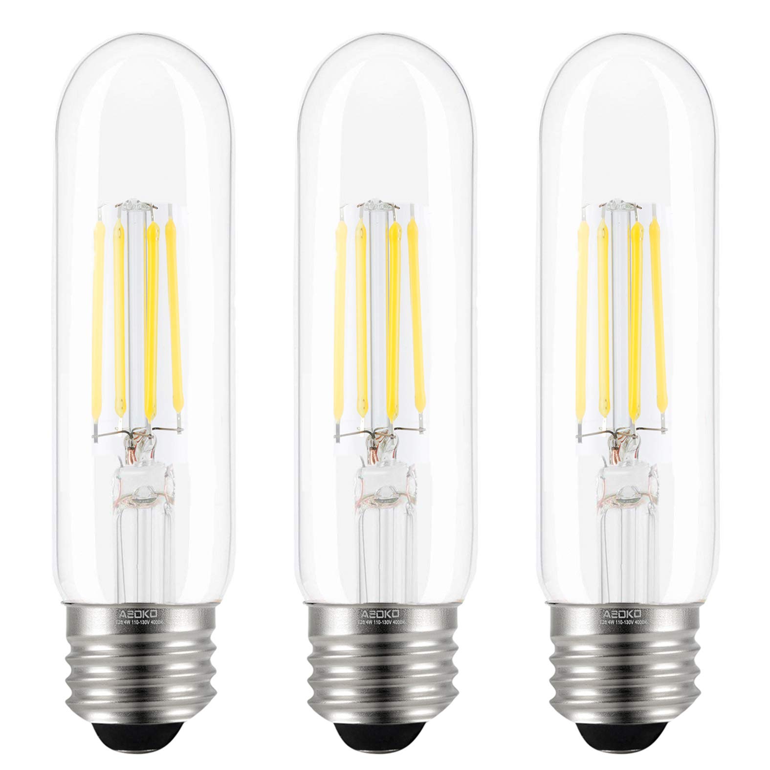 ASOKO Edison Bulb, T10 Daylight 4000K LED Tubular 4W Dimmable Tube Vintage Bulbs 40 Watt Equivalent,E26 Base(3-Pack)