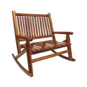 leigh country double porch rocking chair with curved seat slats, wide seat, and stained finish for lawn, garden, and patio spaces, honey