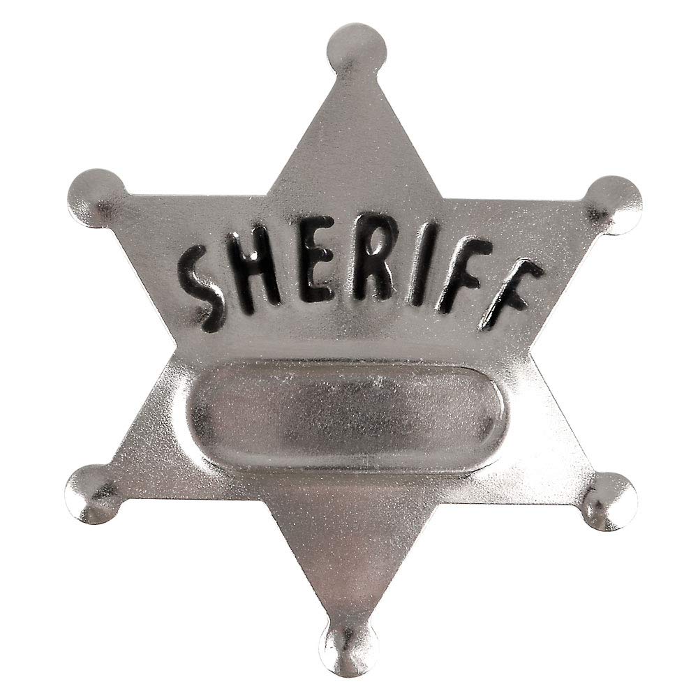 Metal Sheriff Badges - (Pack of 24) Silver Star Name Badges with Stickers for Personalized Names, Western Cowboy Dress Up Deputy's Badge Toys for Kids Birthday Party Favors, Giveaways & More