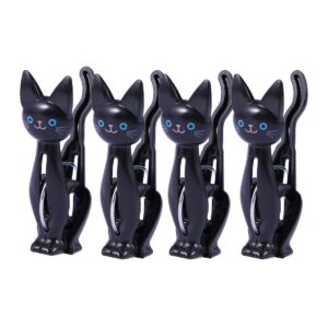 vorcool 4pcs clothes pins cartoon cat laundry hangers creative pegs clamps photo bag towel laundry clips household sealing clips (black)