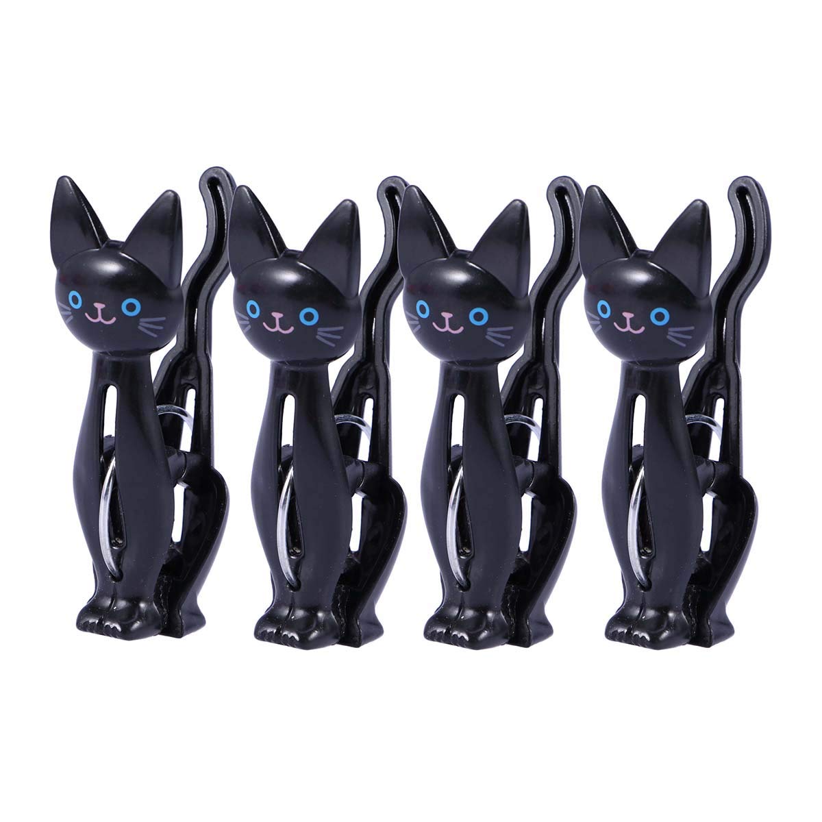 VORCOOL 4Pcs Clothes Pins Cartoon Cat Laundry Hangers Creative Pegs Clamps Photo Bag Towel Laundry Clips Household Sealing Clips (Black)