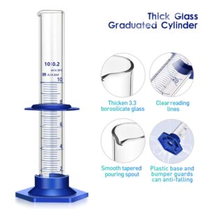 Thick Glass Graduated Cylinder Measuring Liquid Lab Cylinders with Anti-Falling Plastic Base and Bumper Guards (Glass, 10ML)