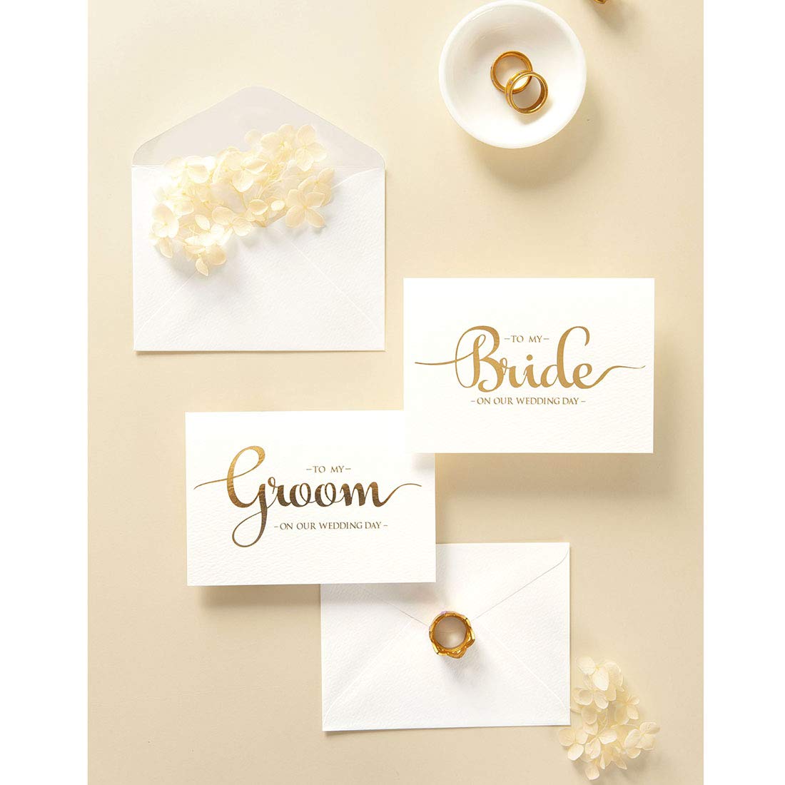 MAGJUCHE Wedding Day Cards Set, Gold Foiled to My Bride and to My Groom Wedding Vow Card with Envelopes