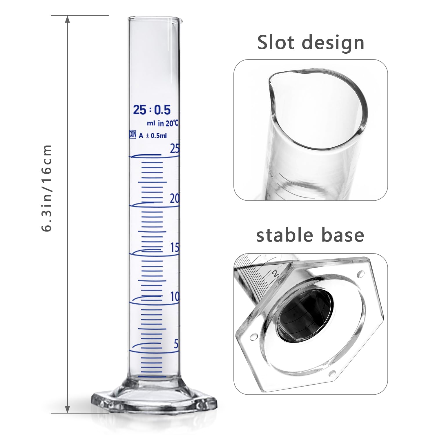 Thick Glass Graduated Cylinder Measuring Liquid Lab Hexagon Base Cylinders Come with One Glass dropper (glass, 5ML)