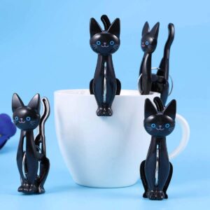 VORCOOL 4Pcs Clothes Pins Cartoon Cat Laundry Hangers Creative Pegs Clamps Photo Bag Towel Laundry Clips Household Sealing Clips (Black)