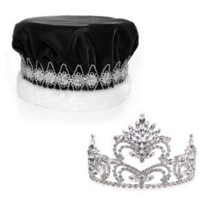 anderson's black velvet king crown and penelope queen tiara royalty set, king and queen set for prom, homecoming, school dance, costume, party, pageant, event