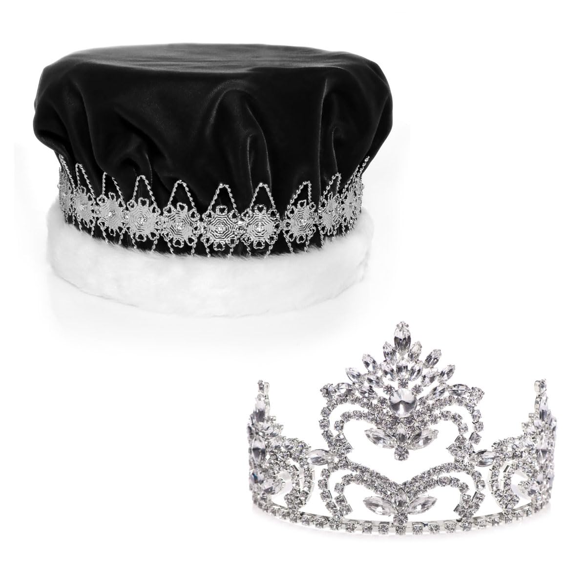 Anderson's Black Velvet King Crown and Penelope Queen Tiara Royalty Set, King and Queen Set For Prom, Homecoming, School Dance, Costume, Party, Pageant, Event