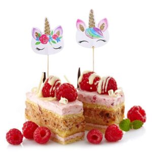 CCINEE 48pcs Rainbow Unicorn Cupcake Toppers Picks Double-Sided Paper Unicorn Cake Toppers for Birthday Party Dessert Decoration