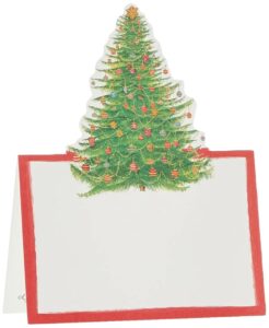 caspari glittering tree die-cut place cards, pack of 8, red & green