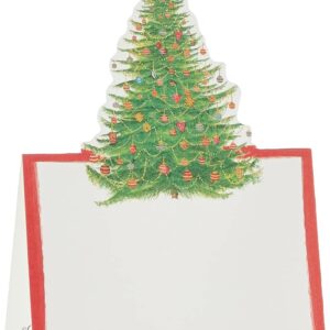 Caspari Glittering Tree Die-Cut Place Cards, Pack of 8, Red & Green