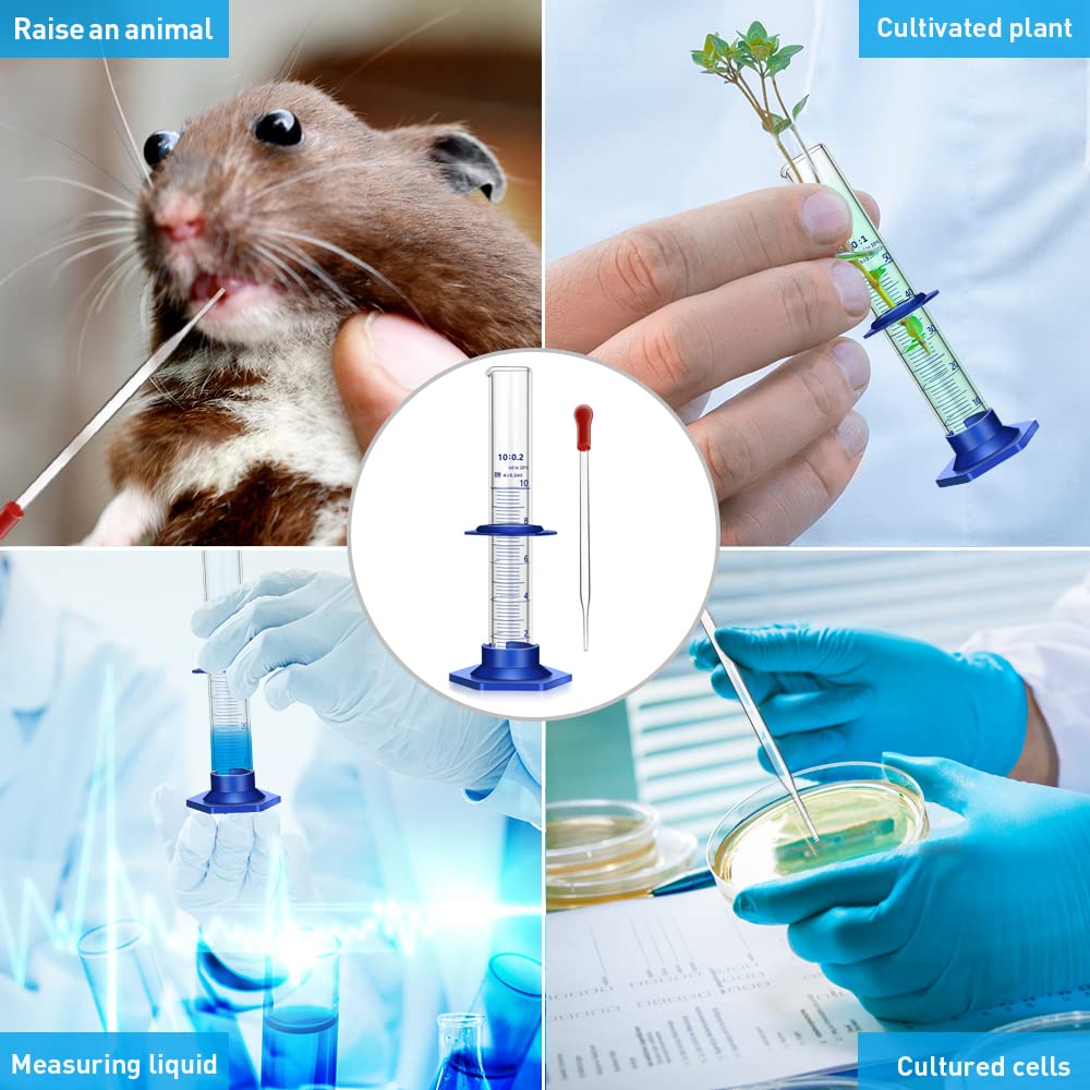 Thick Glass Graduated Cylinder Measuring Liquid Lab Cylinders with Anti-Falling Plastic Base and Bumper Guards (Glass, 10ML)