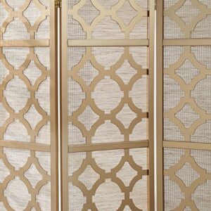 Roundhill Furniture Quarterfoil Infused Diamond Design 4-Panel Room Divider, Gold