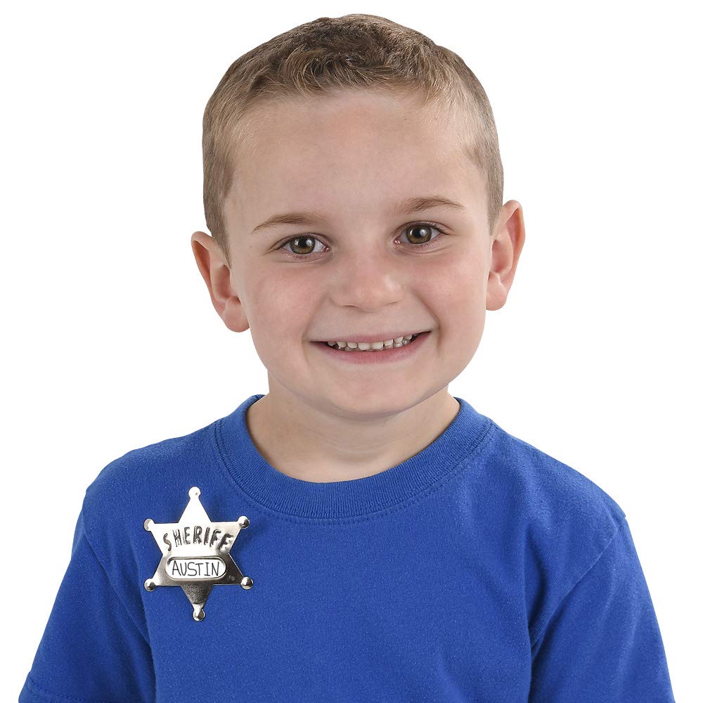 Metal Sheriff Badges - (Pack of 24) Silver Star Name Badges with Stickers for Personalized Names, Western Cowboy Dress Up Deputy's Badge Toys for Kids Birthday Party Favors, Giveaways & More