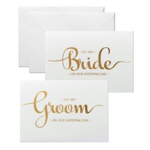 magjuche wedding day cards set, gold foiled to my bride and to my groom wedding vow card with envelopes