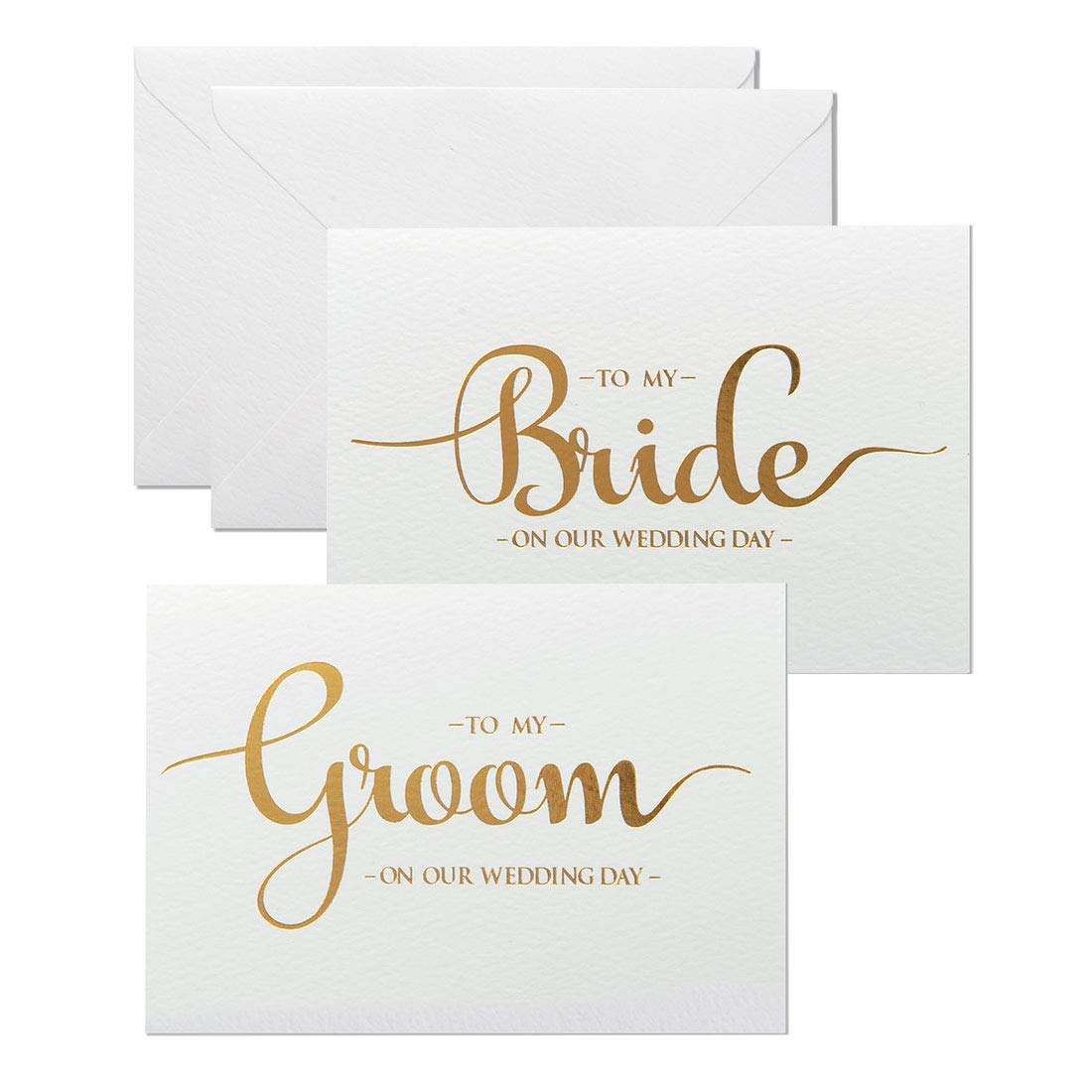 MAGJUCHE Wedding Day Cards Set, Gold Foiled to My Bride and to My Groom Wedding Vow Card with Envelopes