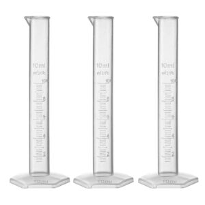 uxcell plastic graduated cylinder, 10ml measuring cylinder, science test tube beakers, single metric scale, clear hex base flask for lab home 3pcs