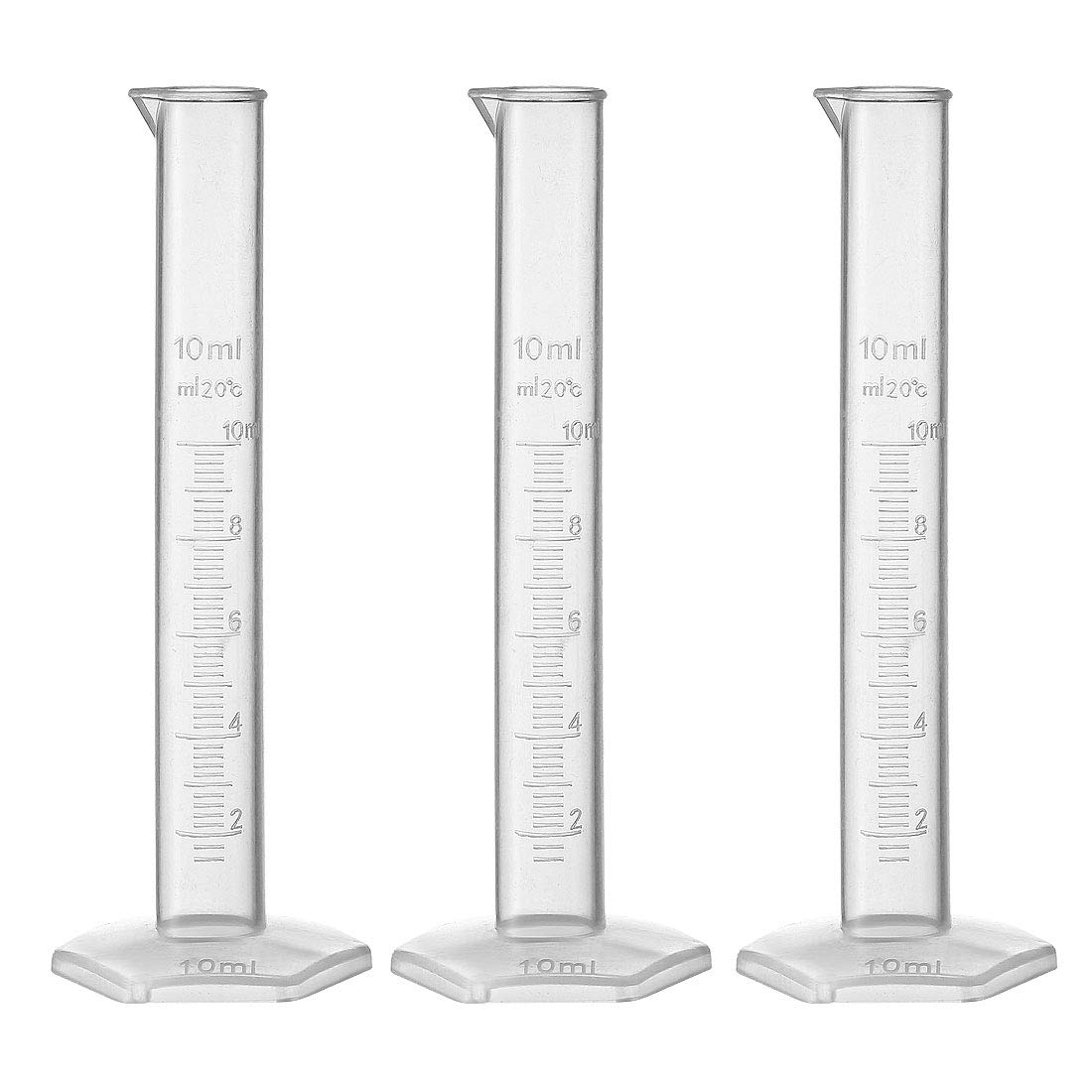 uxcell Plastic Graduated Cylinder, 10ml Measuring Cylinder, Science Test Tube Beakers, Single Metric Scale, Clear Hex Base Flask for Lab Home 3pcs