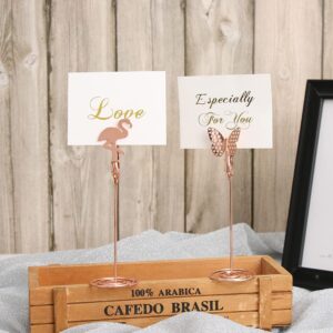 KIPETTO 10PCS Table Number Holder Name Place Card Holder with Flamingo Menu Memo Clips for Wedding Party Favors, Rosegold