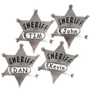 Metal Sheriff Badges - (Pack of 24) Silver Star Name Badges with Stickers for Personalized Names, Western Cowboy Dress Up Deputy's Badge Toys for Kids Birthday Party Favors, Giveaways & More