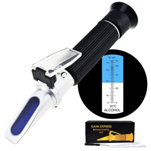 alcohol refractometer with atc 0~80% vol volume, optical handheld concentration tester meter for distilled beverages making homebrew