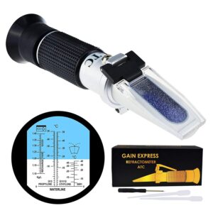 5-in-1 automotive battery antifreeze refractometer atc for specific gravity, ethylene propylene glycol system & windshield screenwash fluid, freezing point measurement tester meter coolant condition