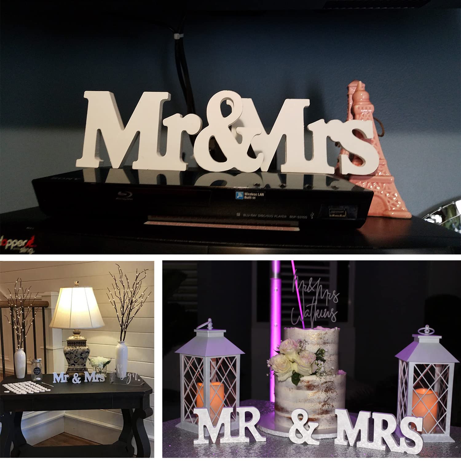 Mr & Mrs Wedding Sign for Table Decoration Photo Props,Party Table,Top Dinner,Rustic Wedding Decorations (White)