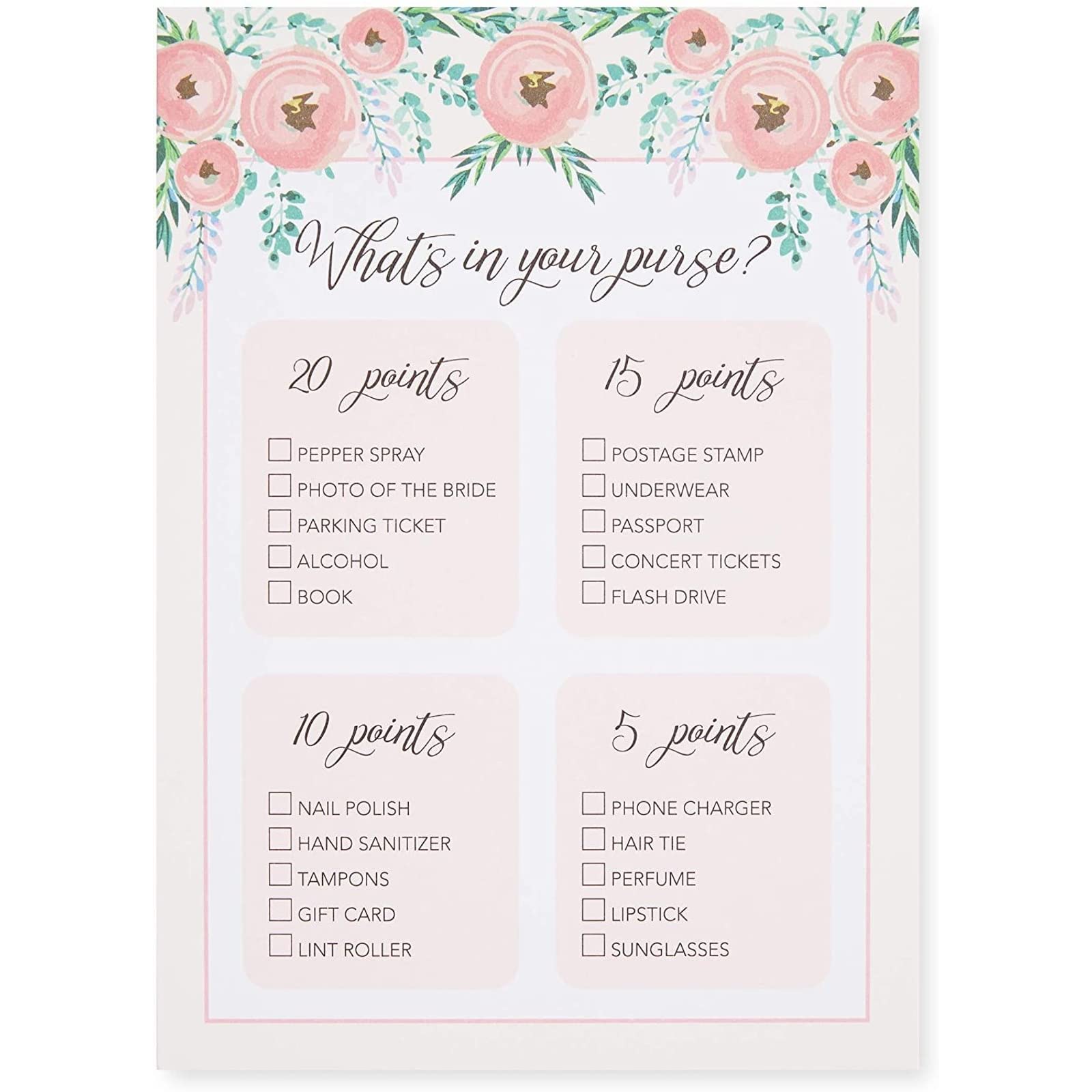 Juvale Set of 5 Bridal Shower Games for 50 Guests, Wedding and Engagement Party Activities, Pink Floral Design