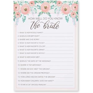 Juvale Set of 5 Bridal Shower Games for 50 Guests, Wedding and Engagement Party Activities, Pink Floral Design