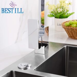 BESTILL Sink Top Garbage Disposal Air Switch Kit with Single Outlet, UL Listed, Chrome Long Push Button with Brass Cover