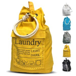 teeo - laundry bag - dorm room essentials - travel laundry bags - college essentials - backpack large spacious 25”x20” drawstring 100% sturdy cotton canvas, hamper storage organizer (yellow)