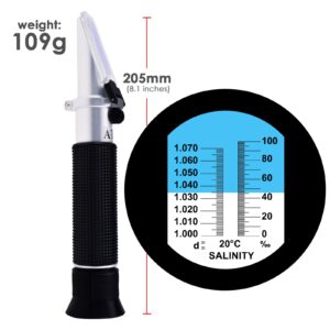 Gain Express Dual Scale Salinity Refractometer ATC 0-100ppt (0-10%) & 1.000-1.070 Specific Gravity, Portable Meter Tester for Seawater Salt Sea Water Aquarium Brackish Reef Tank Marine