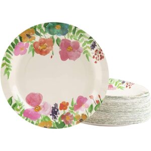 juvale 80 pack disposable watercolor floral party plates, 9 inches, ideal for tea parties, weddings, bridals, baby showers, outdoor lunch