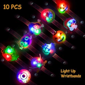 Halloween Lights- 24 pcs Halloween LED Necklace Bracelets Pumpkin Ghost Pirate Spider Eyeball Halloween Party Favor Light up Flashing Decoration Trick Treats Gift Bag Fillers for Women Men Family Pack