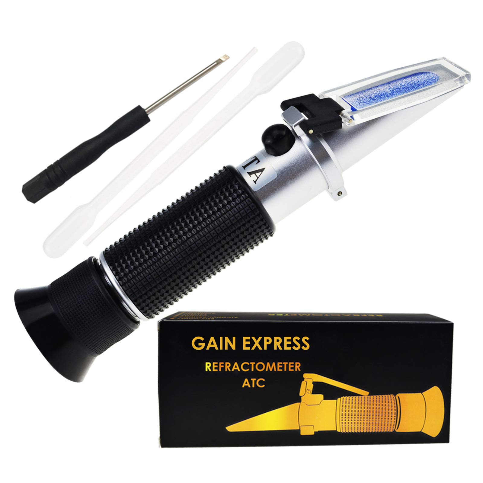 Gain Express 0-32% Brix Refractometer ATC High-Concentrated Sugar Solution Content Test Tool 0.2% Division, Homebrew Tester Meter, Brandy Beer Fruits Vegetables Juices Soft Drinks