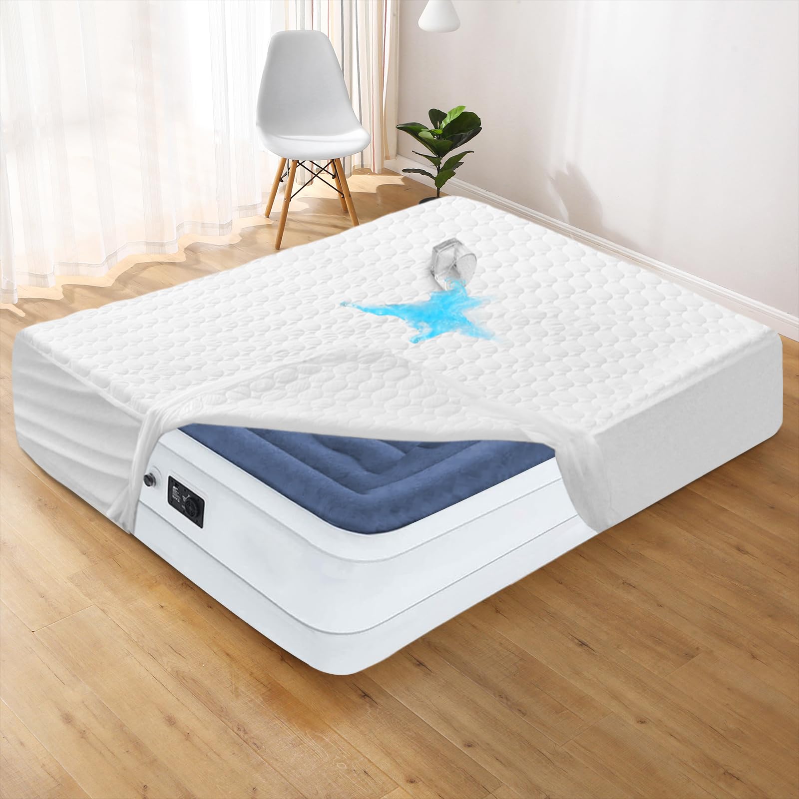 Bedecor Queen Mattress Protector Pad Waterproof Fitted Sheet 18 Inch Deep Pocket Air Mattress Cover Bedwetting Pee Stain Proof Kids Potty Training Incontinence