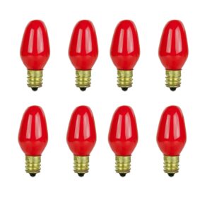 sunlite 7c7 incandescent bulb, 7 watt, candelabra e12 base, c7 small night light, colored bulb, red, 8 count