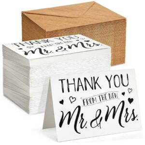 sustainable greetings 120 pack wedding thank you from the new mr and mrs cards bulk with kraft brown envelopes for weddings, showers, 4x6 in