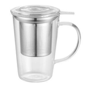 enindel 3020.01 glass tea mug with infuser and lid, tea cup, clear, 14 oz, gm001