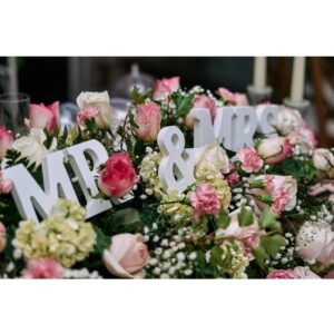 Mr & Mrs Wedding Sign for Table Decoration Photo Props,Party Table,Top Dinner,Rustic Wedding Decorations (White)