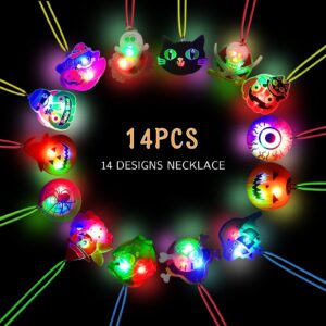 Halloween Lights- 24 pcs Halloween LED Necklace Bracelets Pumpkin Ghost Pirate Spider Eyeball Halloween Party Favor Light up Flashing Decoration Trick Treats Gift Bag Fillers for Women Men Family Pack