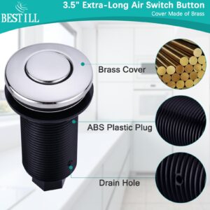 BESTILL Sink Top Garbage Disposal Air Switch Kit with Single Outlet, UL Listed, Chrome Long Push Button with Brass Cover