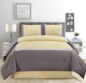 3-piece soft and durable duvet cover set queen size - 1500 series high thread count brushed microfiber - (sunshine yellow/grey/white)