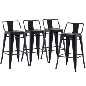 yongqiang 26 inch metal barstools set of 4 indoor outdoor bar stools with back kitchen dining counter stools bar chairs matte black