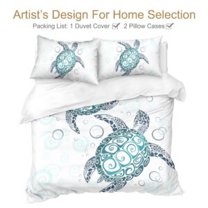 Sleepwish Turtle Bedding Royal Aqua Blue Turtles Duvet Cover 3 Piece Abstract Tortoise Bed Covers Underwater Children Bed Set (King)