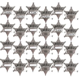 Metal Sheriff Badges - (Pack of 24) Silver Star Name Badges with Stickers for Personalized Names, Western Cowboy Dress Up Deputy's Badge Toys for Kids Birthday Party Favors, Giveaways & More