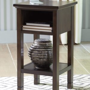 Signature Design by Ashley Marnville Modern Rustic Wood Accent Table With USB Hook Up, Dark Brown