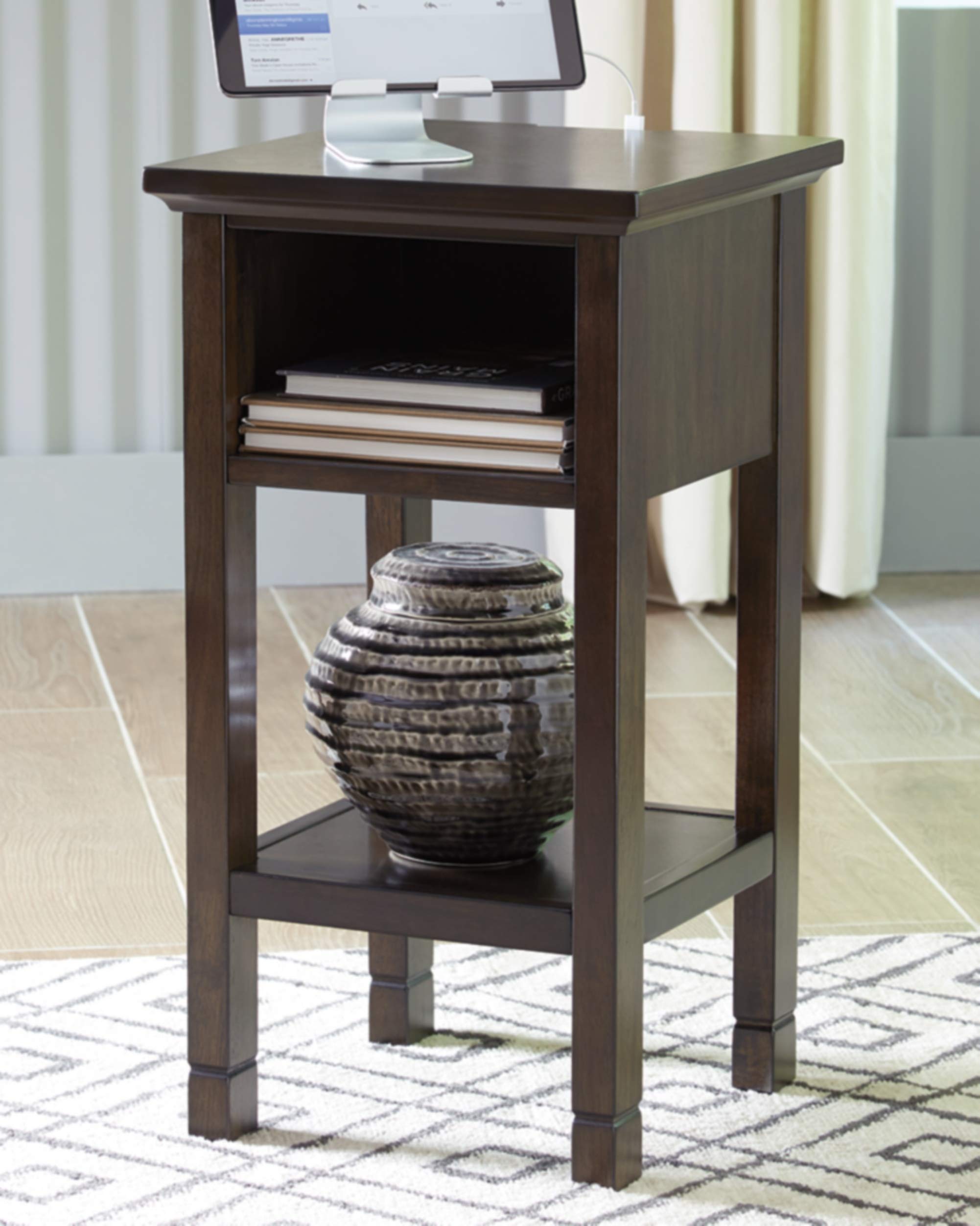 Signature Design by Ashley Marnville Modern Rustic Wood Accent Table With USB Hook Up, Dark Brown