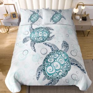 sleepwish turtle bedding royal aqua blue turtles duvet cover 3 piece abstract tortoise bed covers underwater children bed set (king)