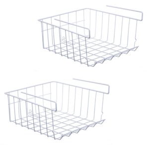 astotsell under shelf storage basket, 2-pack under shelf hanging metal wire storage basket organizer for kitchen, office, pantry, bathroom, cabinet, white